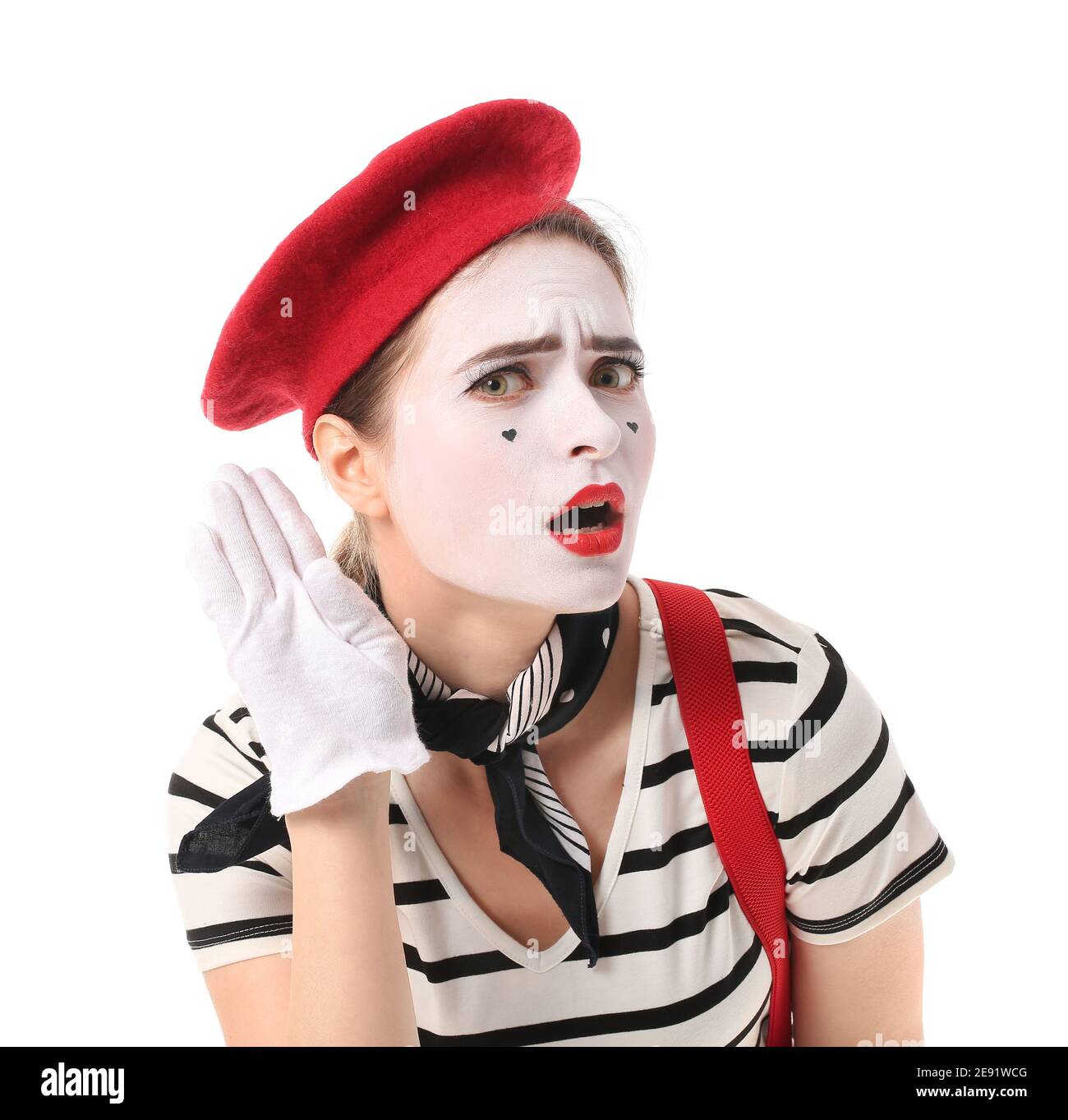 Female pantomimist on white background Stock Photo - Alamy