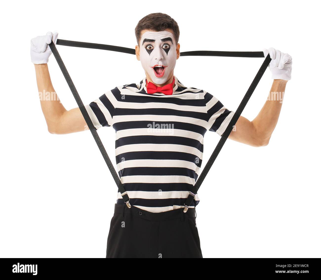 Male pantomimist on white background Stock Photo - Alamy