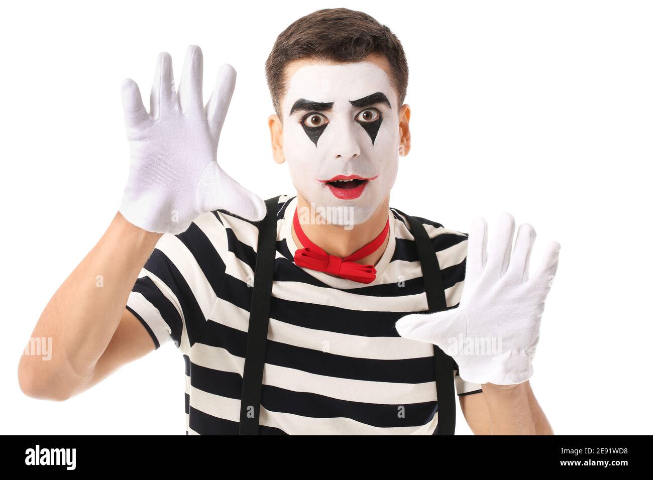 Male pantomimist on white background Stock Photo - Alamy