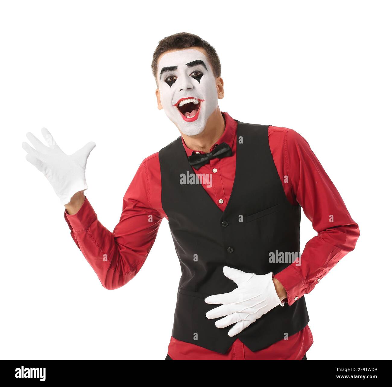 Male pantomimist on white background Stock Photo - Alamy