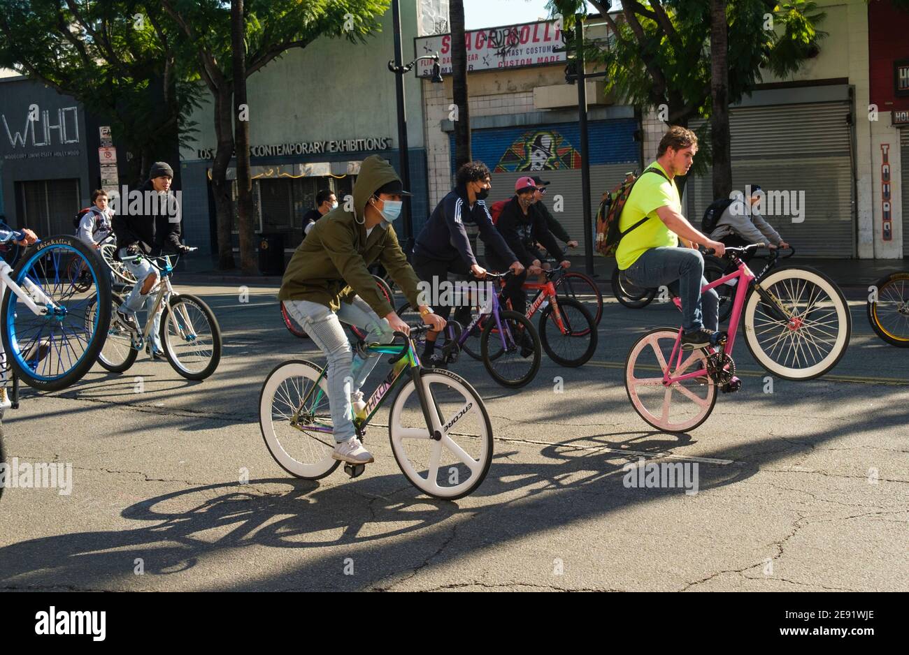 Bike riders on Hollywood Boulevard, Los Angeles, California, United ...
