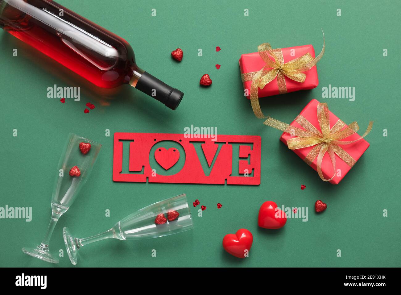 Composition for Valentine's Day on color background Stock Photo - Alamy