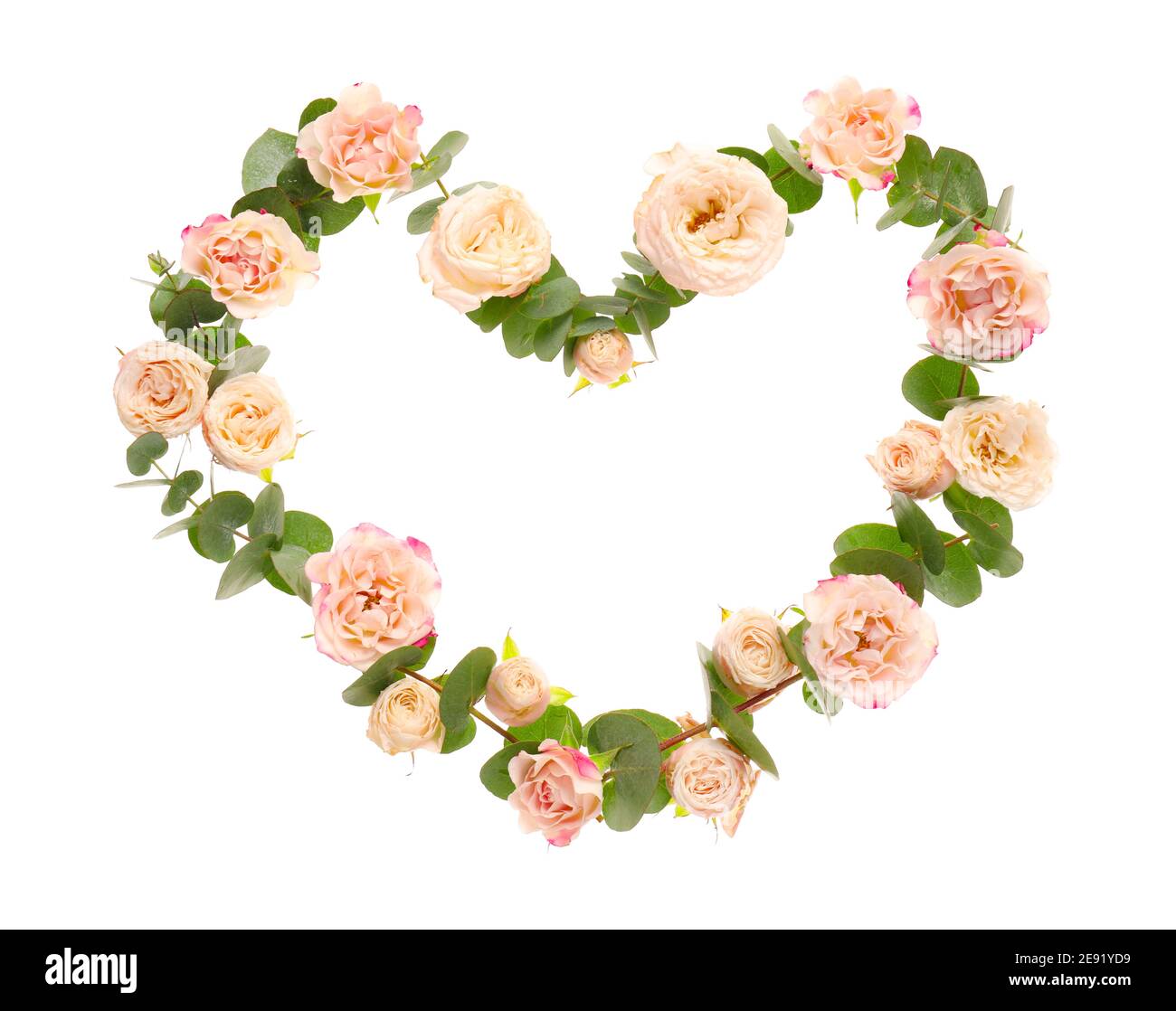 Heart made of flowers and leaves on white background Stock Photo - Alamy
