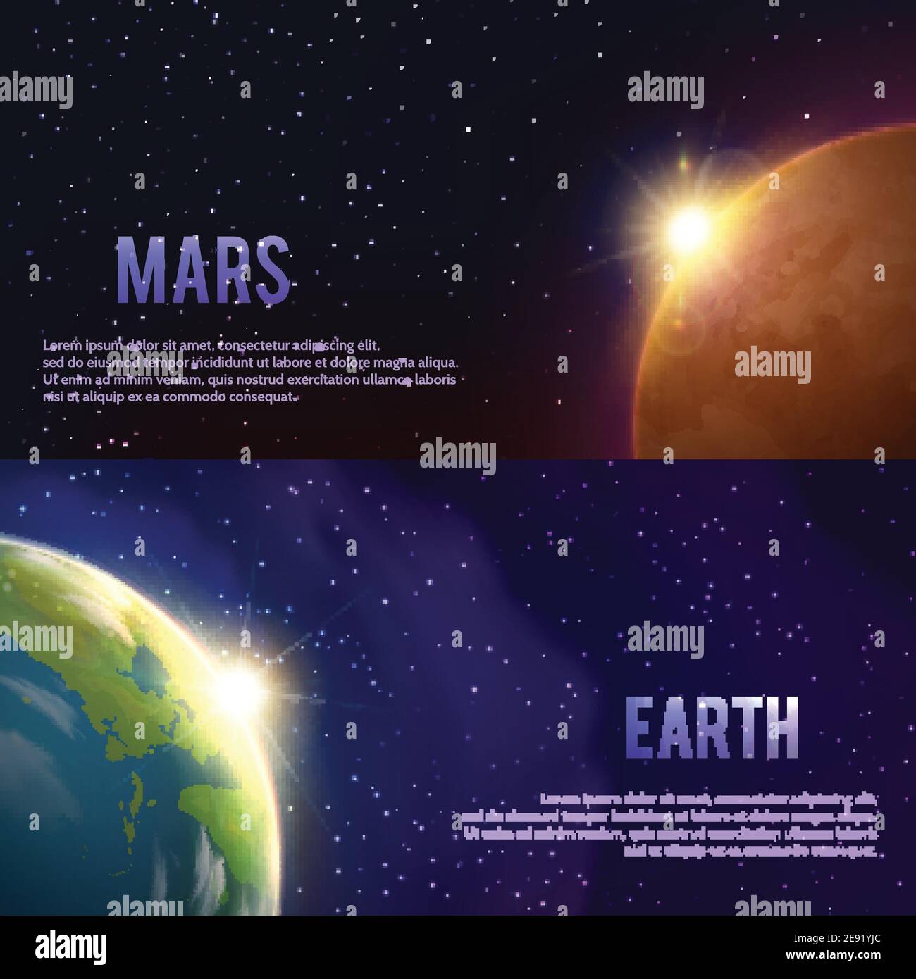 Solar system horizontal realistic banners set with Mars and Earth ...