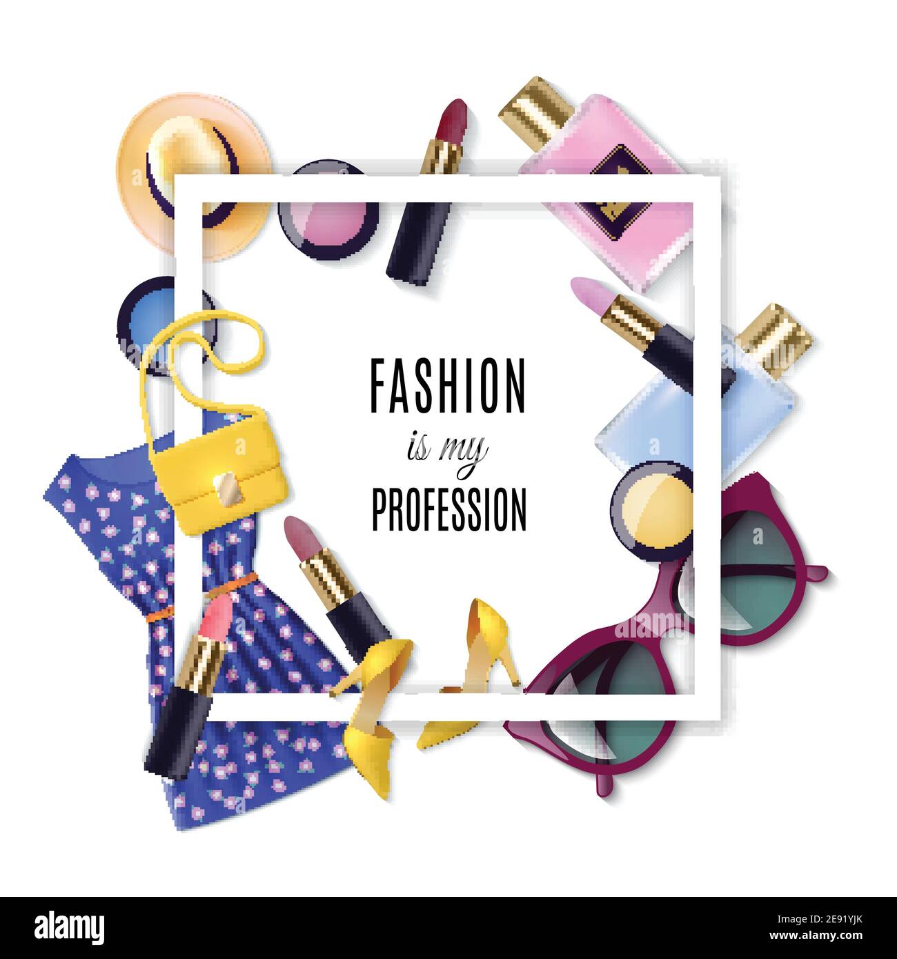 Women fashion lay concept cartoon set with frame vector illustration ...