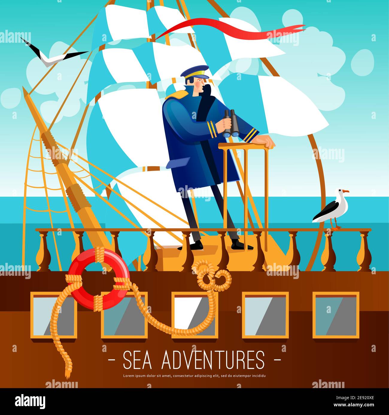 Sea Adventures Background. Nautical Adventures Vector Illustration ...