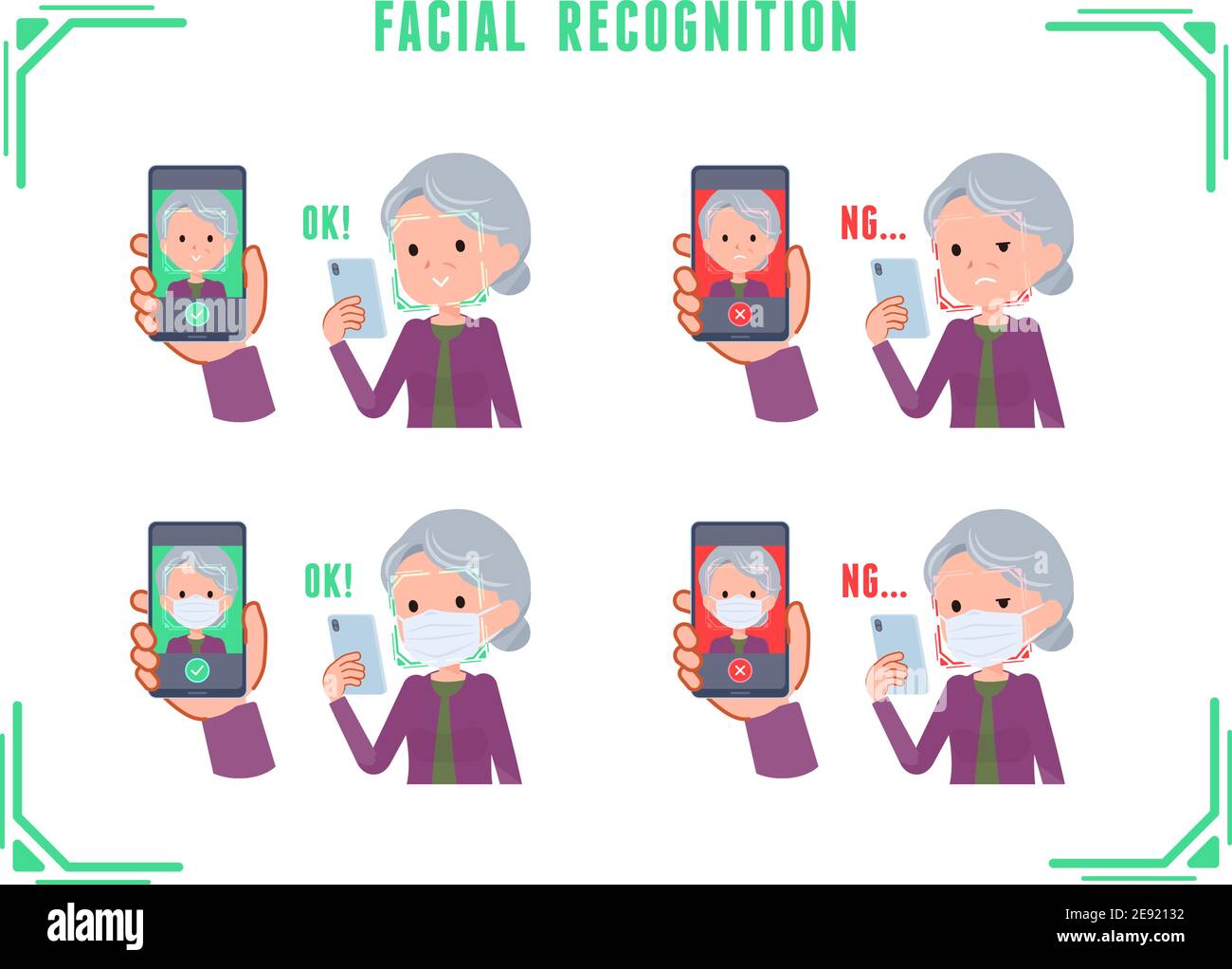 A set of senior women doing facial recognition on their phones.It's ...