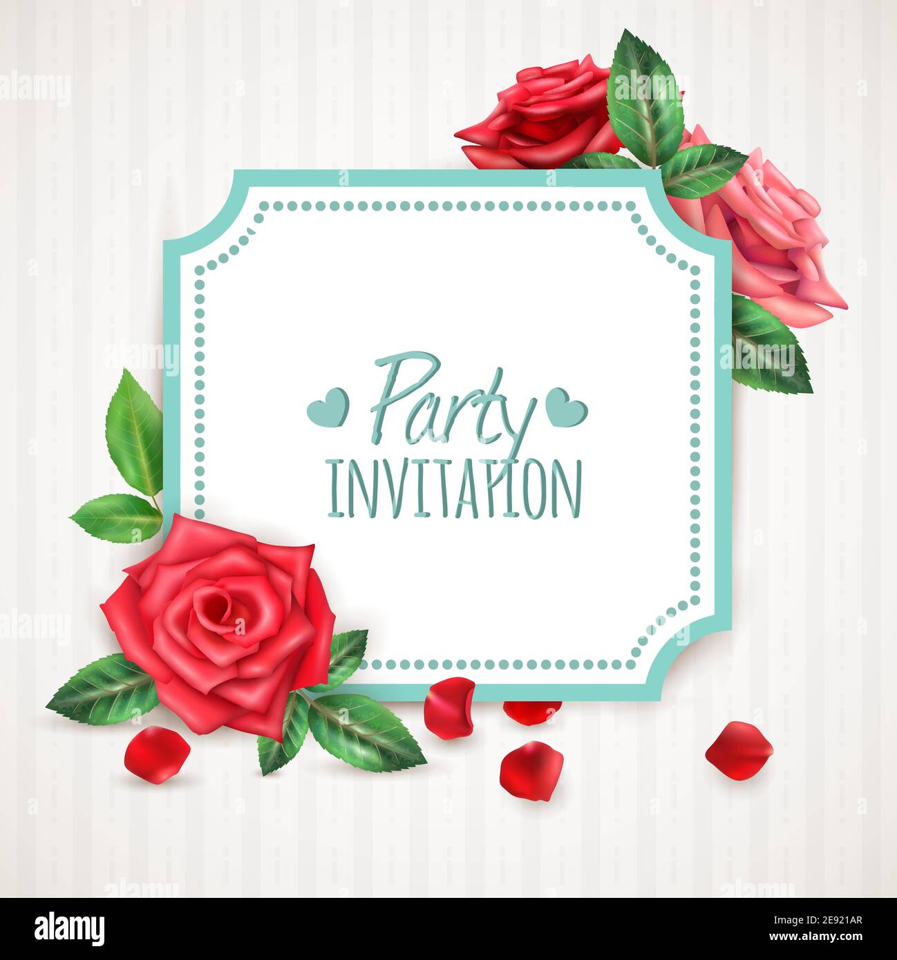 Realistic invitation background with blooming roses petals and buds ...