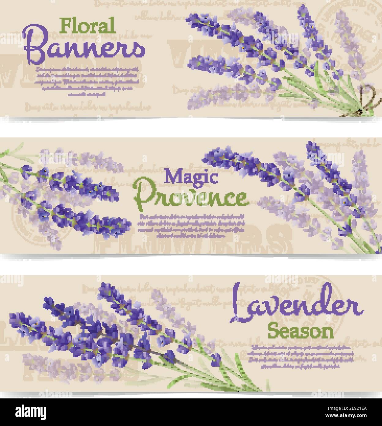 Advertising horizontal banners floral provence and seasons with branch ...