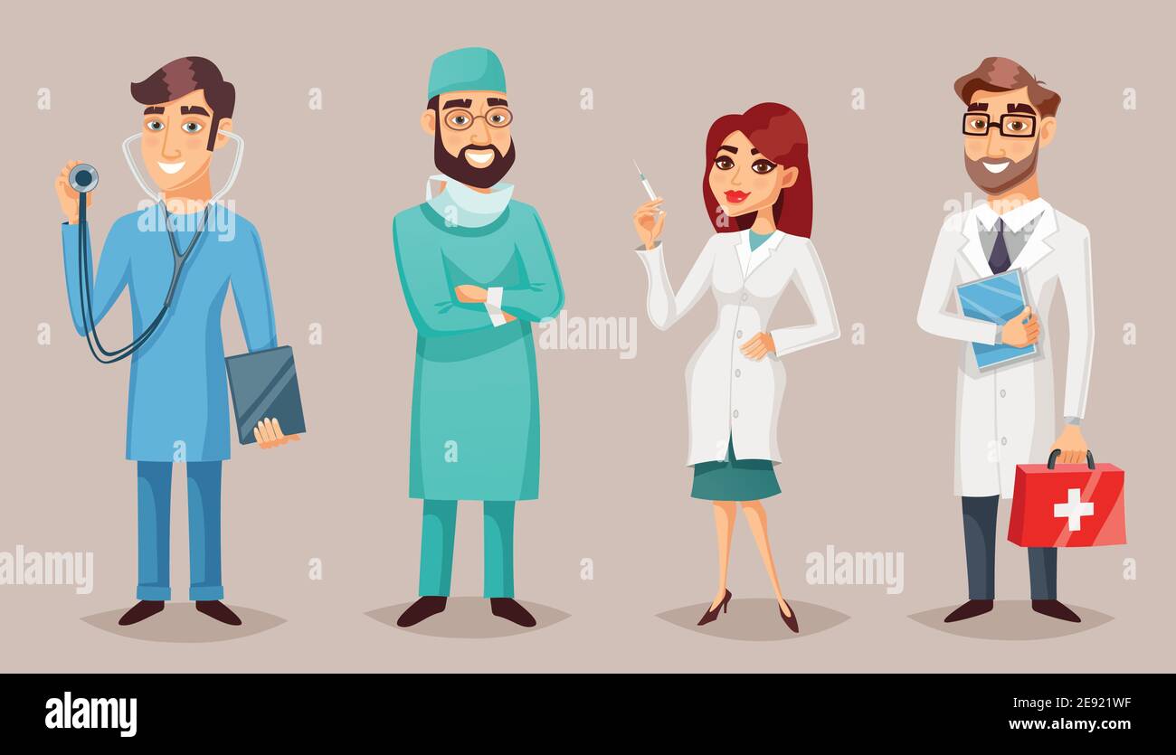 Health care nursing medical professionals people retro cartoon poster ...