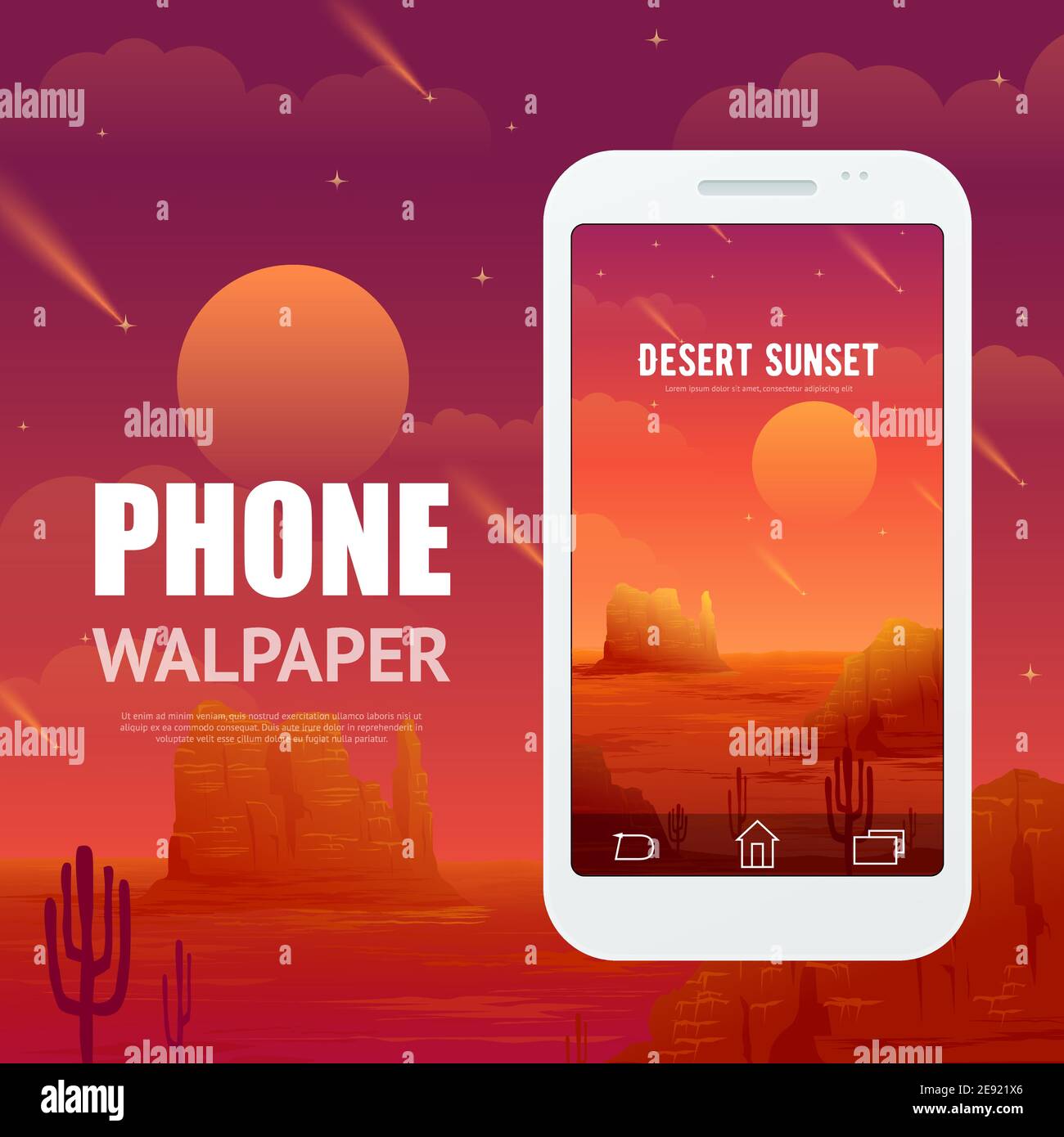 Advertising poster of desert landscape and smartphone with same scene ...