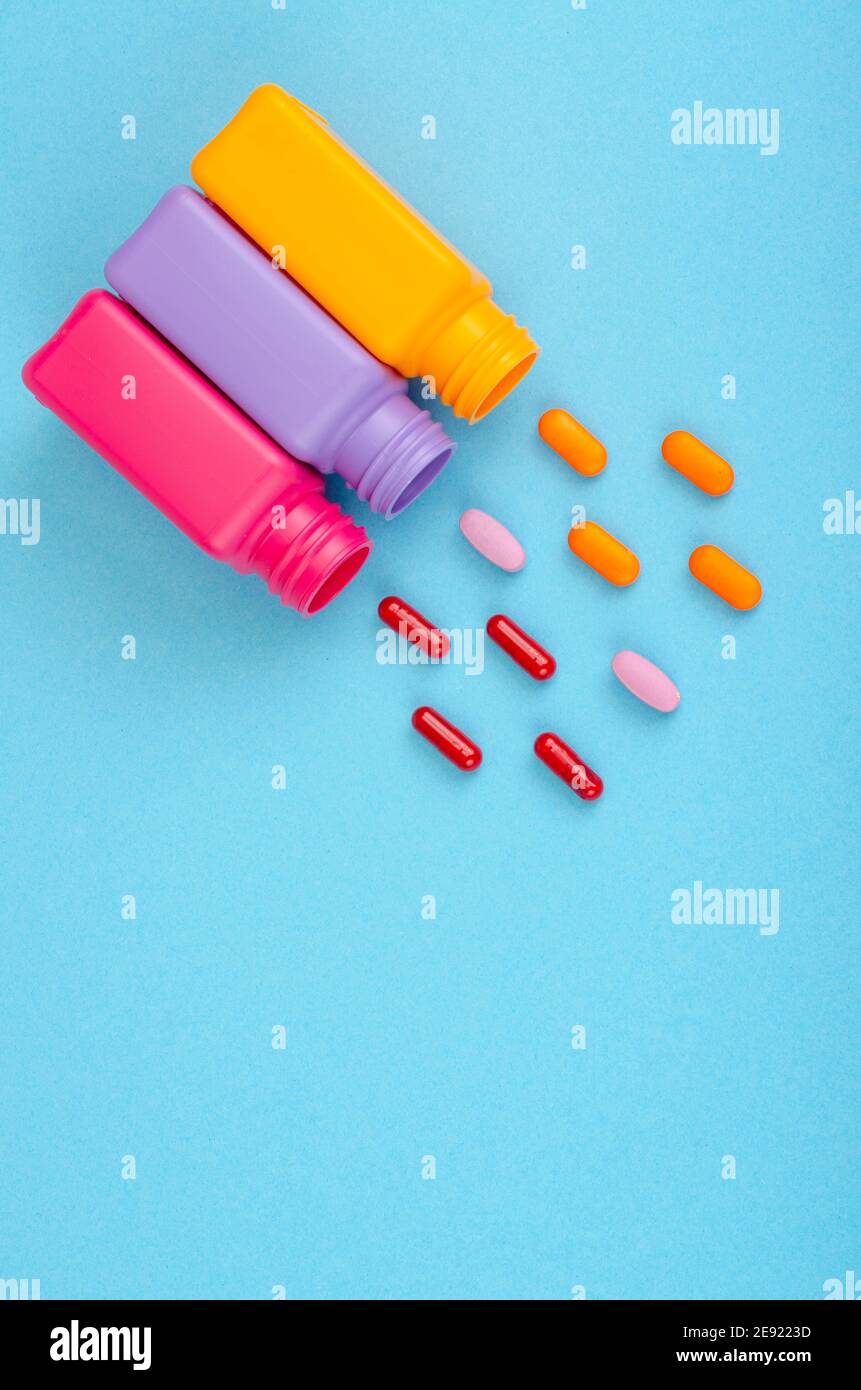 Disease and treatment. Medicine concept. Medication and packaging on ...