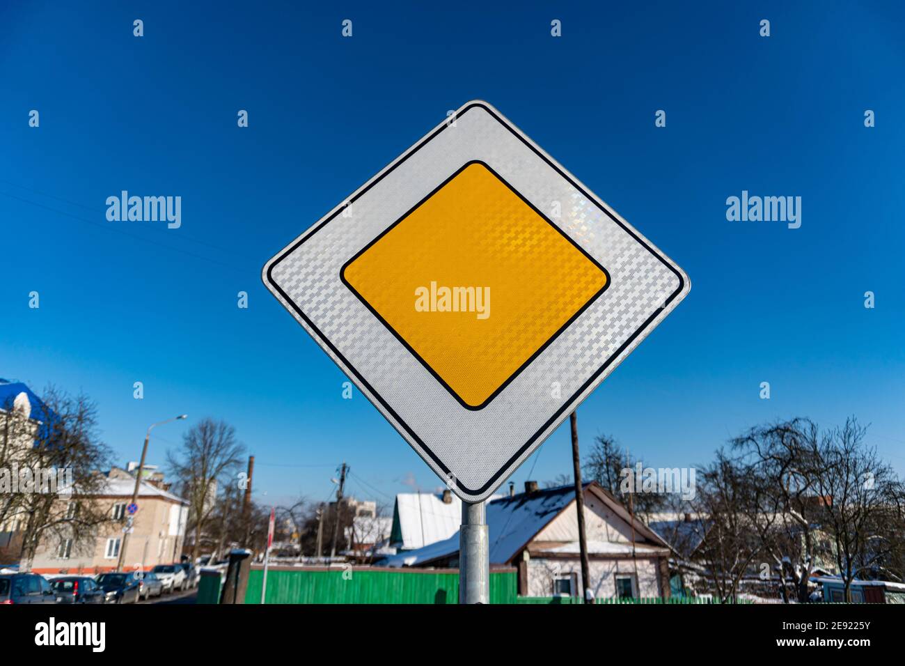 Priority road sign, sign main road on blue sky background Stock Photo ...