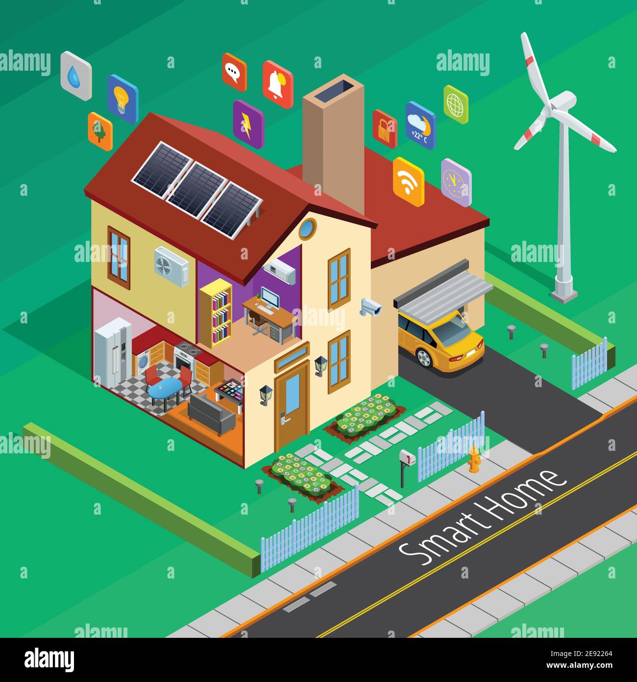 Internet of things smart country home outside isometric poster with remote controlled appliances ...