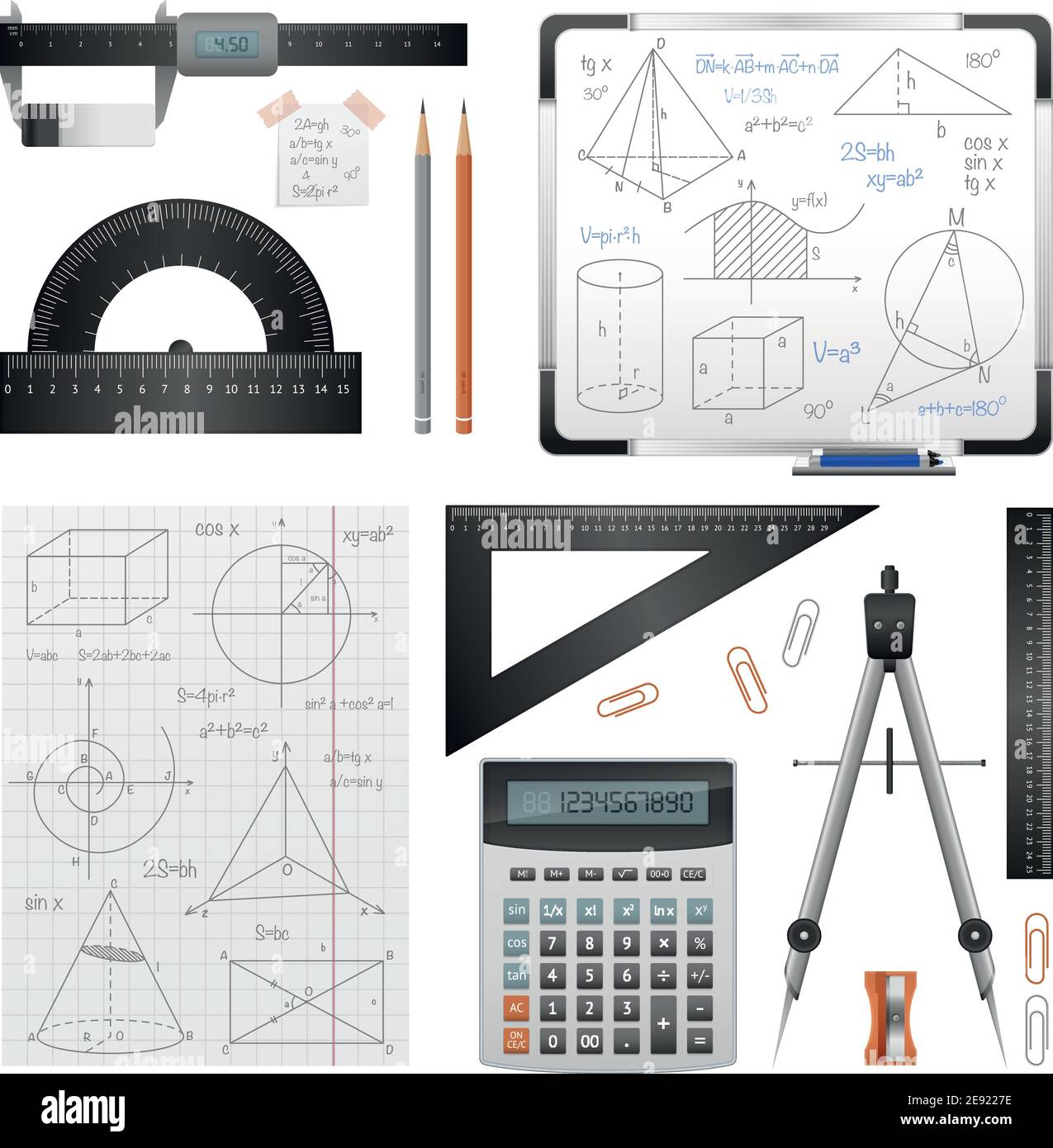 Science images set of mathematical and trigonometric stationery special ...
