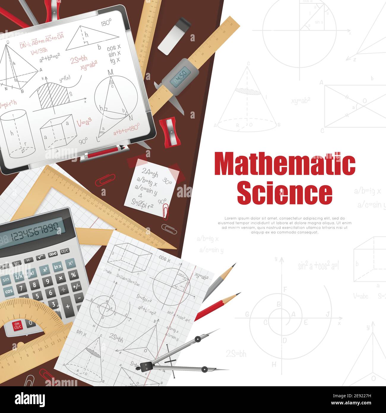 Mathematic science poster with huge title on white background right ...