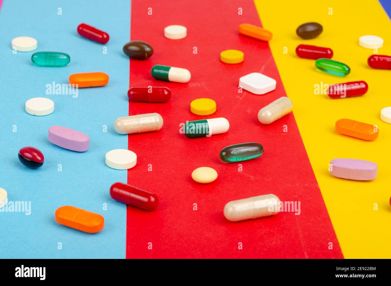 Disease and treatment. Medicine concept. Medication and packaging on ...