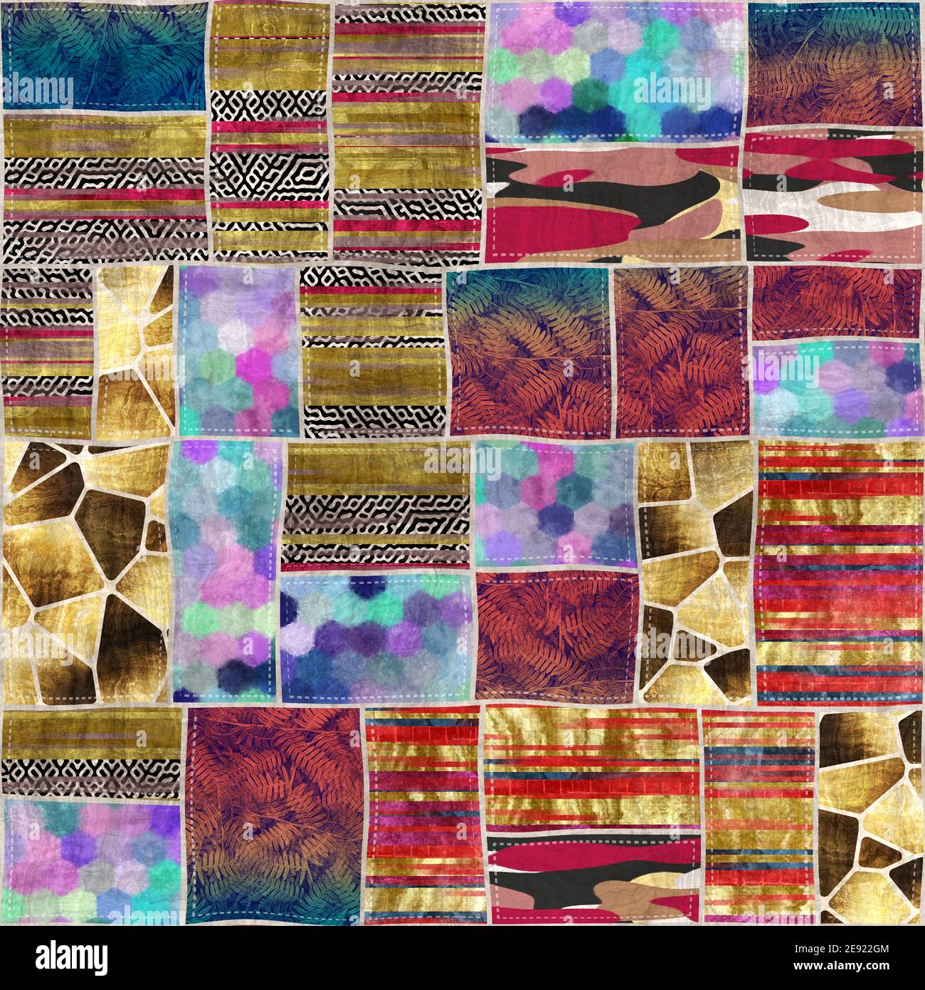 Seamless patchwork collage mix quilt pattern print Stock Photo - Alamy