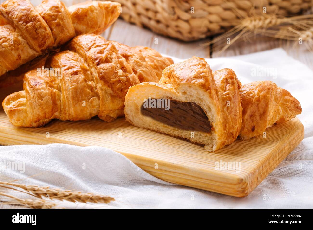 Closeup on french croissant with chocolate filling Stock Photo - Alamy