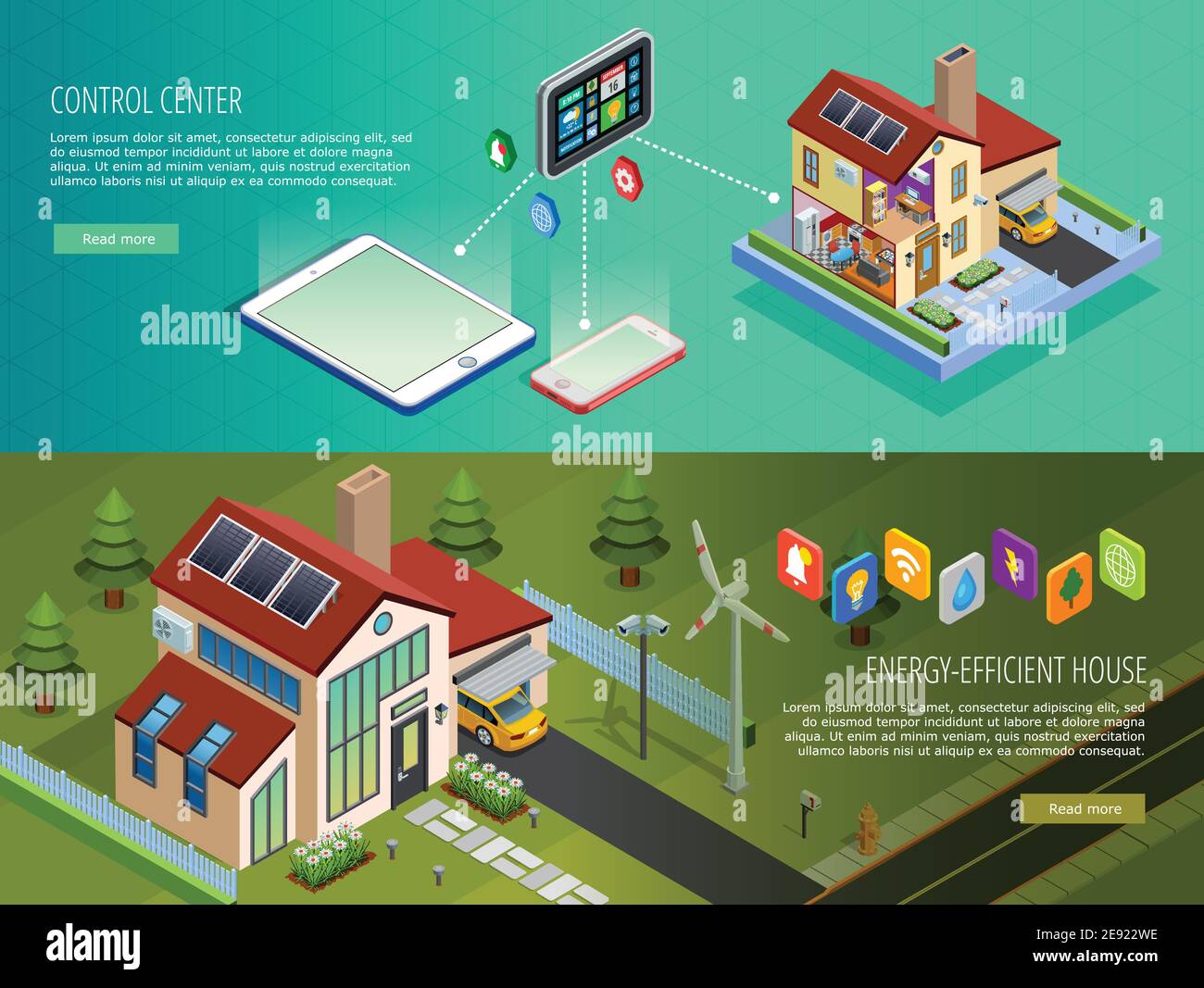 Internet of things smart home infrastructure 2 horizontal isometric ...