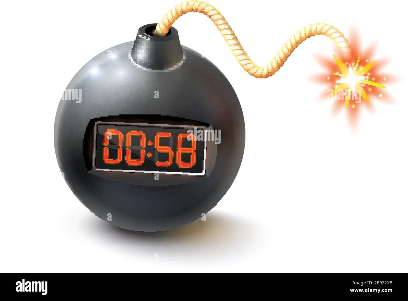 Round black bomb with timer and burning fuse realistic isolated vector ...