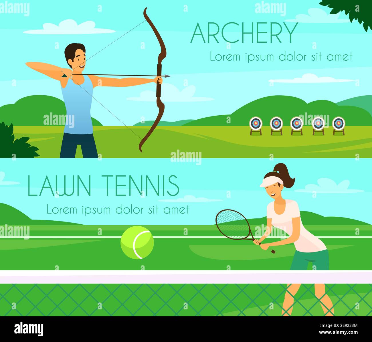 Sport people colorful horizontal banners with young girl playing tennis ...