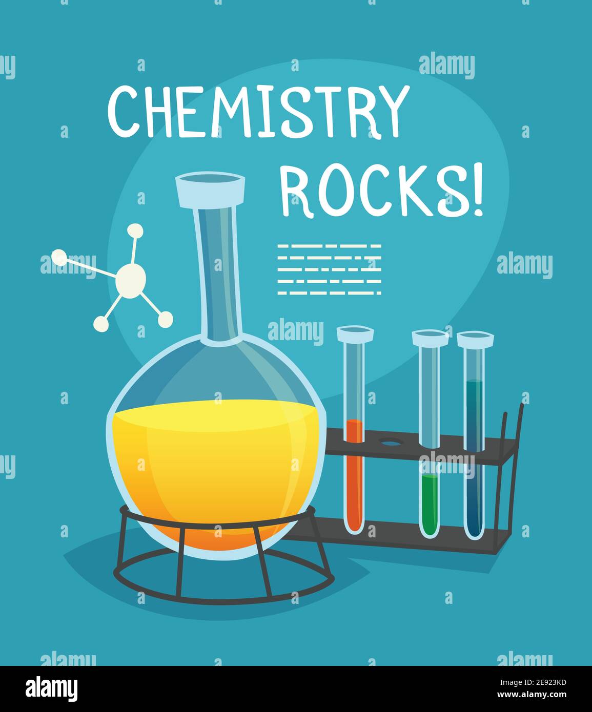 Chemical laboratory cartoon concept with flask tubes and molecule model ...