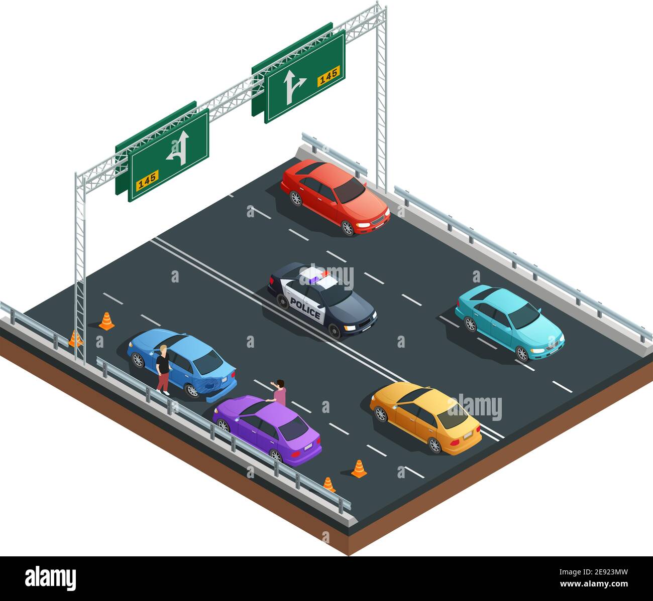 Auto accident involving two cars isometric composition on white ...