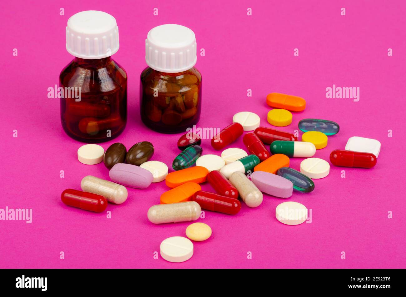 Disease and treatment. Medicine concept. Medication and packaging on ...