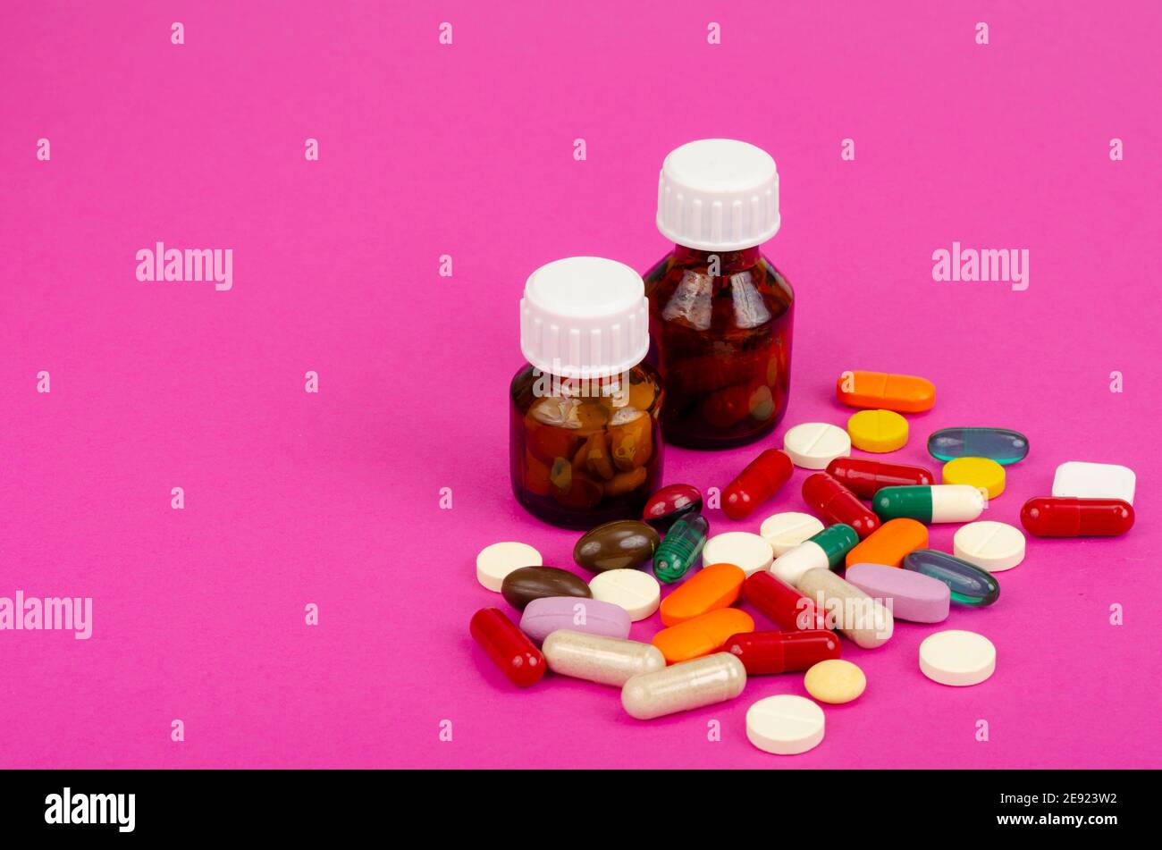 Disease and treatment. Medicine concept. Medication and packaging on ...