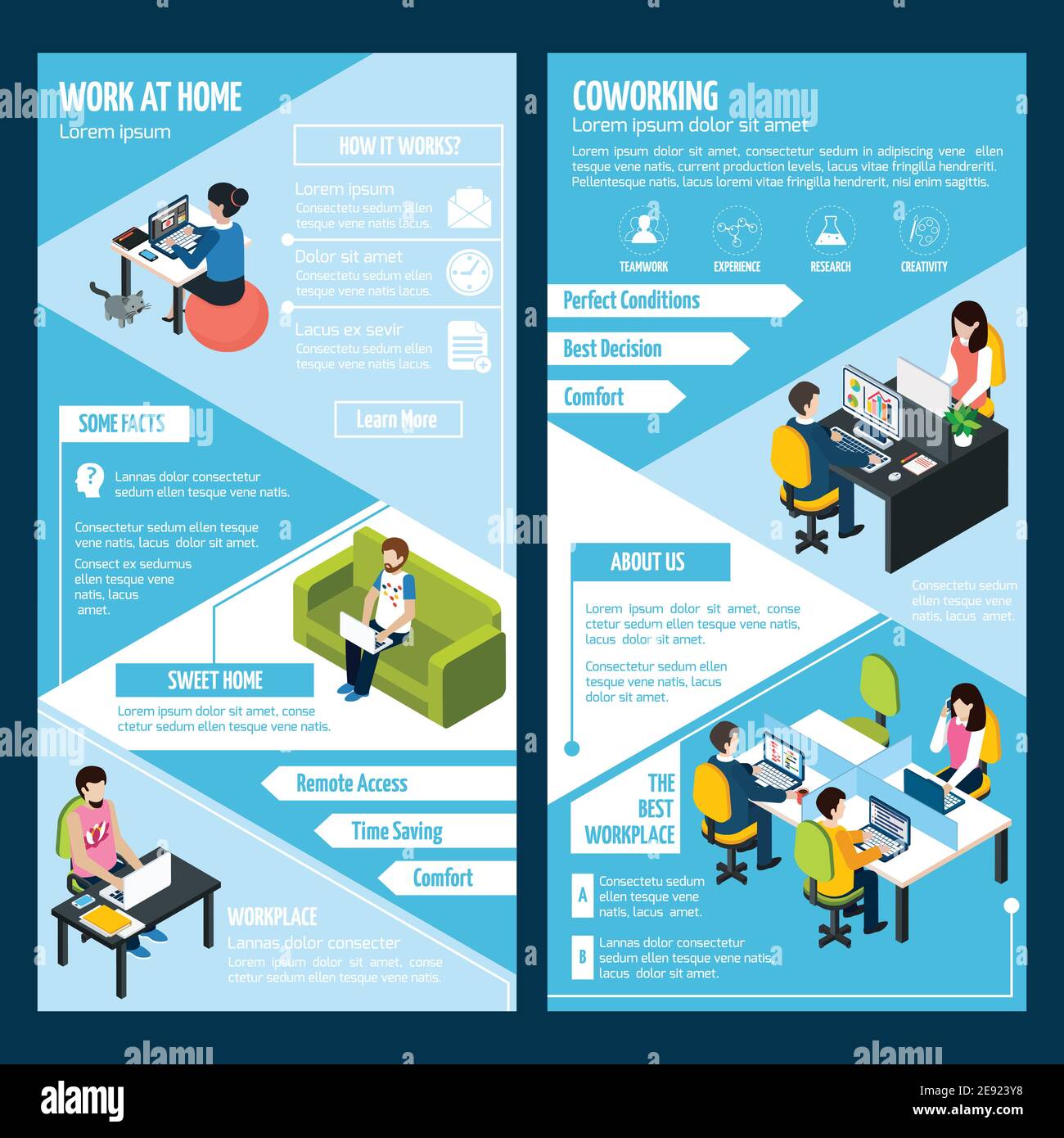 Coworking vertical banners set with work at home symbols isometric ...