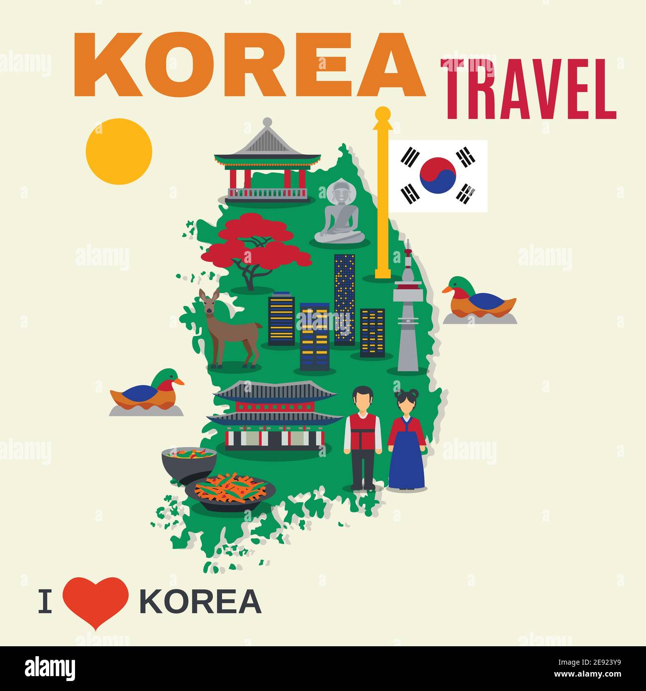 Worldwide travel poster for korea visitors with map and cultural ...