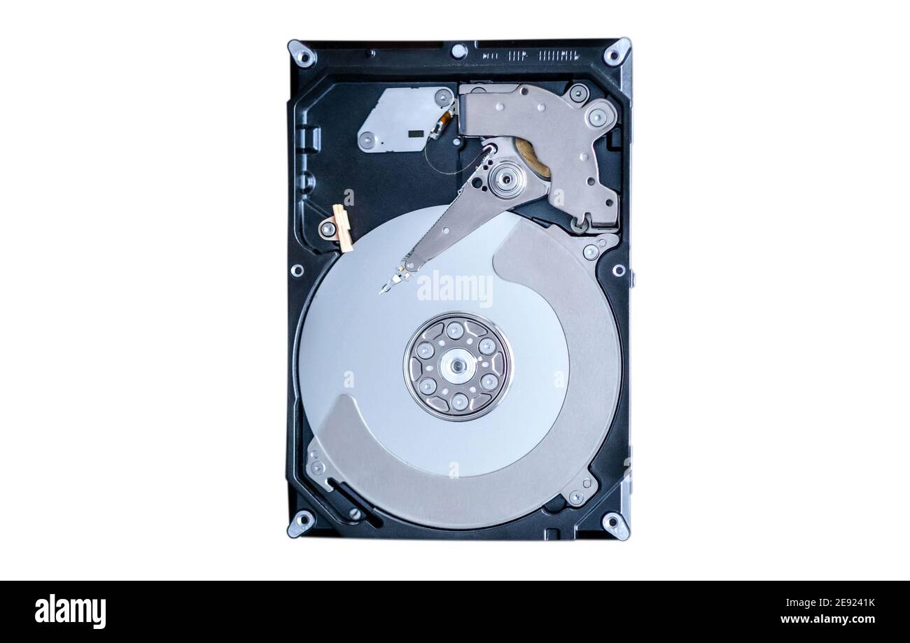 Top view of hard disk drive of personal computer isolated on white ...