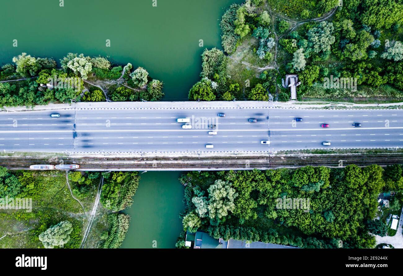 Bridge with road over the river, top view Stock Photo - Alamy