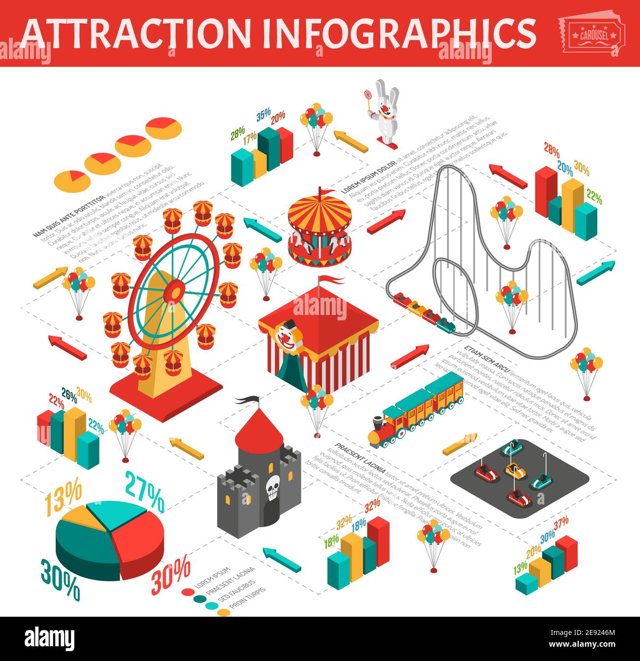 Amusement park attractions visitors statistic analysis infographic ...