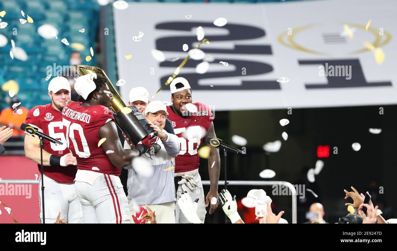 Miami Gardens, United States. 11th Jan, 2021. Alabama Crimson Tide head ...