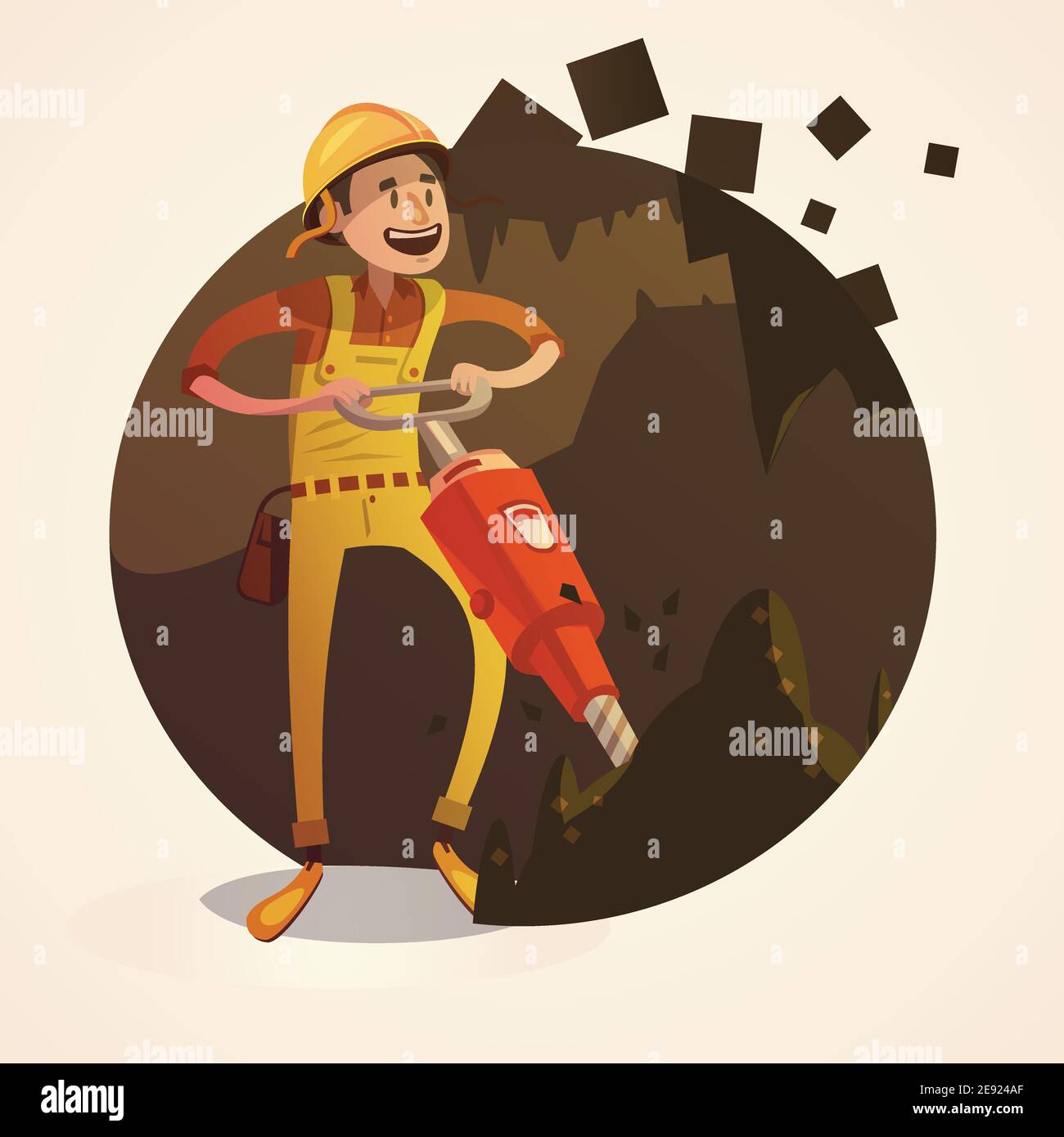 Mining concept with labor worker drilling with jack hammer in coalmine ...