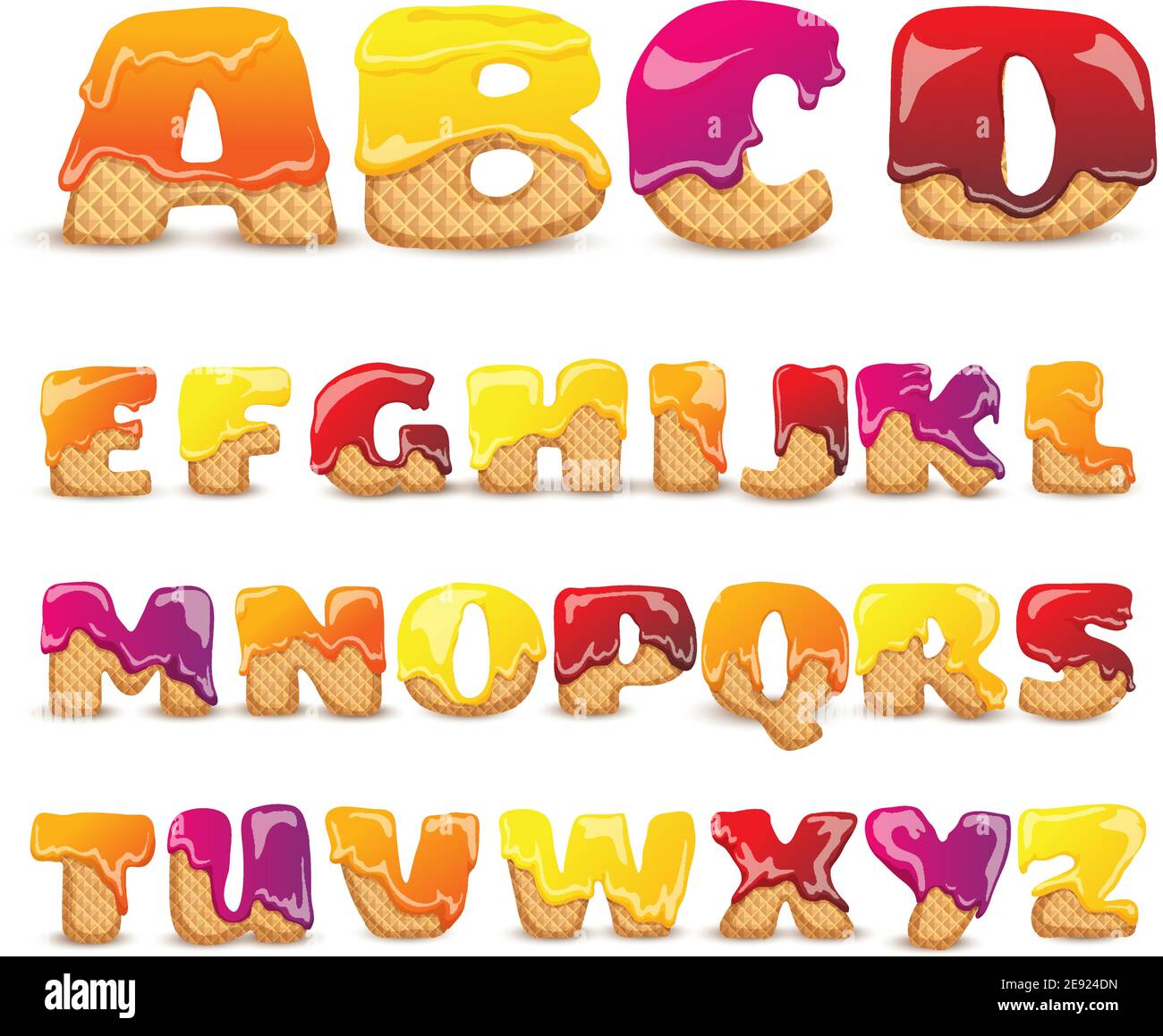Colorful font set design with dessert elements sweet alphabet letters ...
