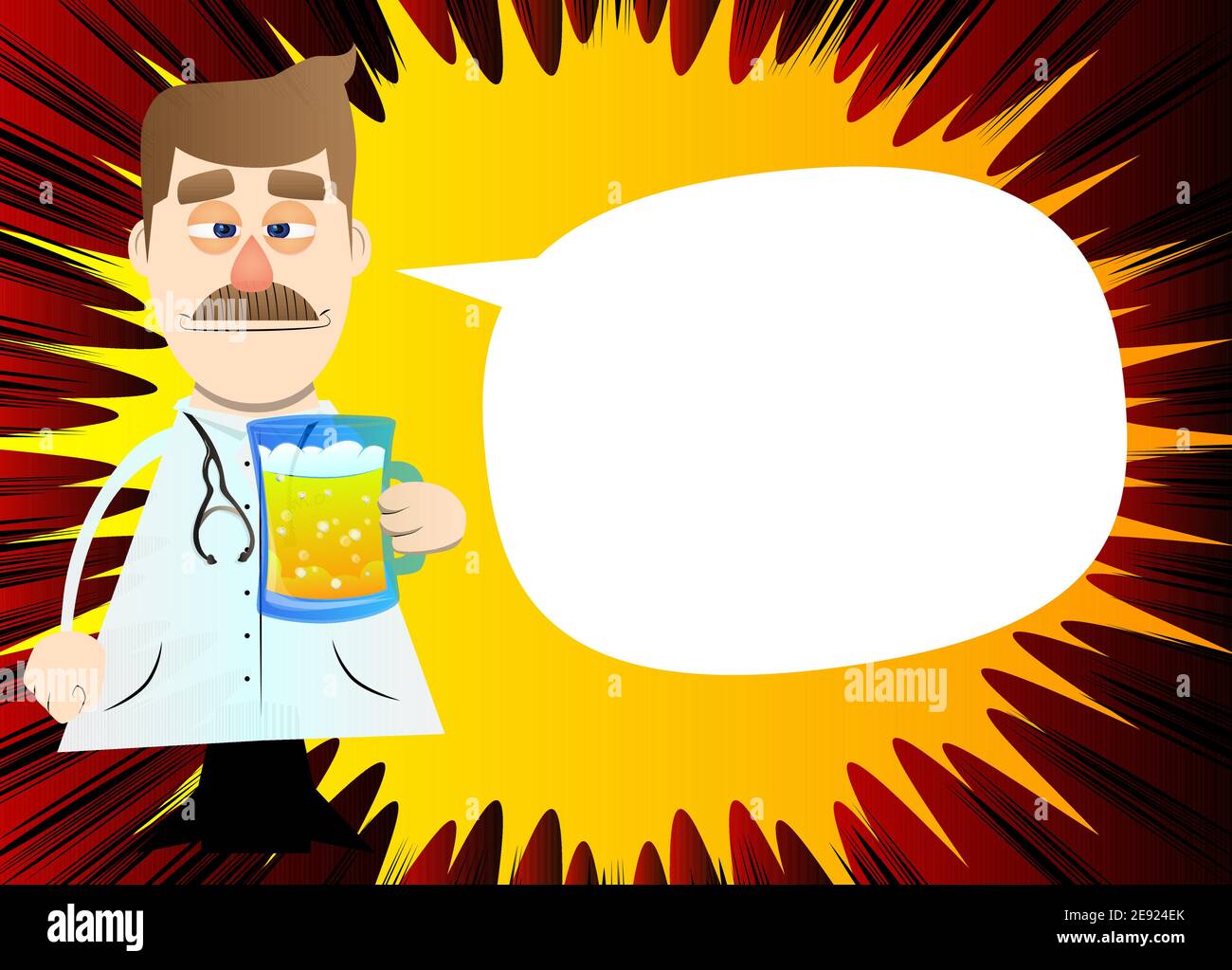 Funny cartoon doctor drinking beer. Vector illustration. Relaxing ...