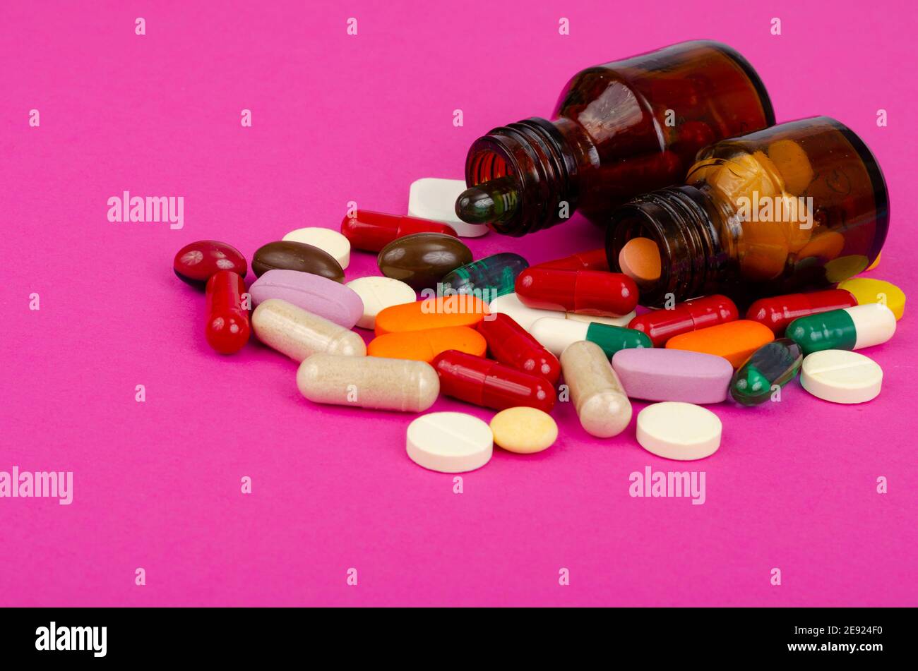 Disease and treatment. Medicine concept. Medication and packaging on ...