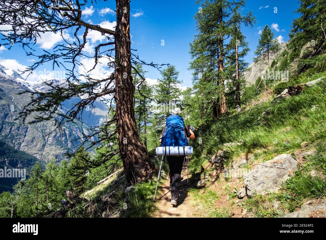 Trekking tourists in european Alps Stock Photo - Alamy