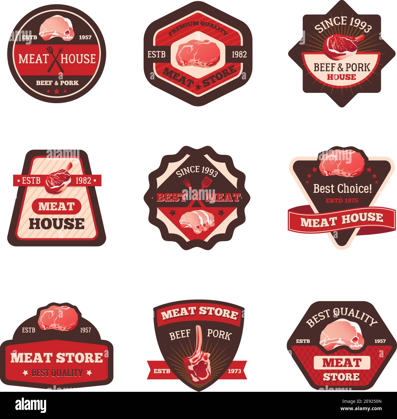 Meat store emblems set with best choice symbols flat isolated vector ...
