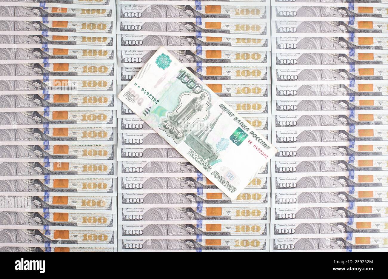 Banknote of 1000 Russian rubles on the background of banknotes from ...