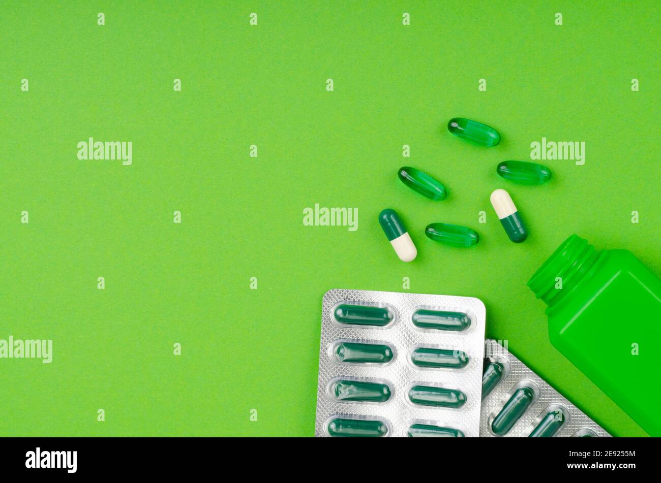 Disease and treatment. Medicine concept. Medication and packaging on ...