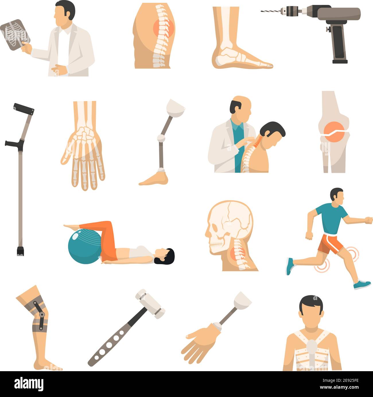 Orthopedics and prosthetics medicine isolated icons with bones of ...