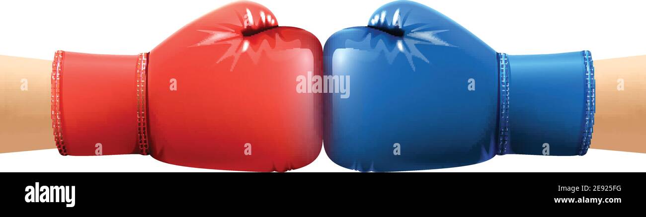 Two human hands in realistic boxing gloves punching vector illustration ...