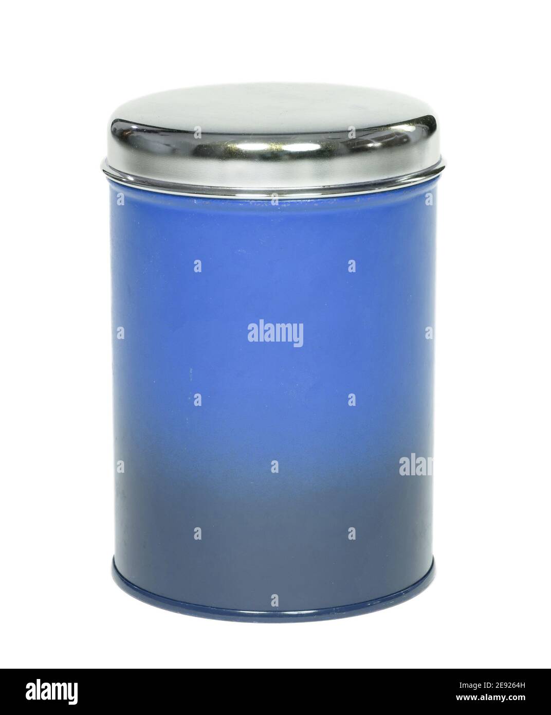 Old blue tin can, isolated on white background Stock Photo - Alamy