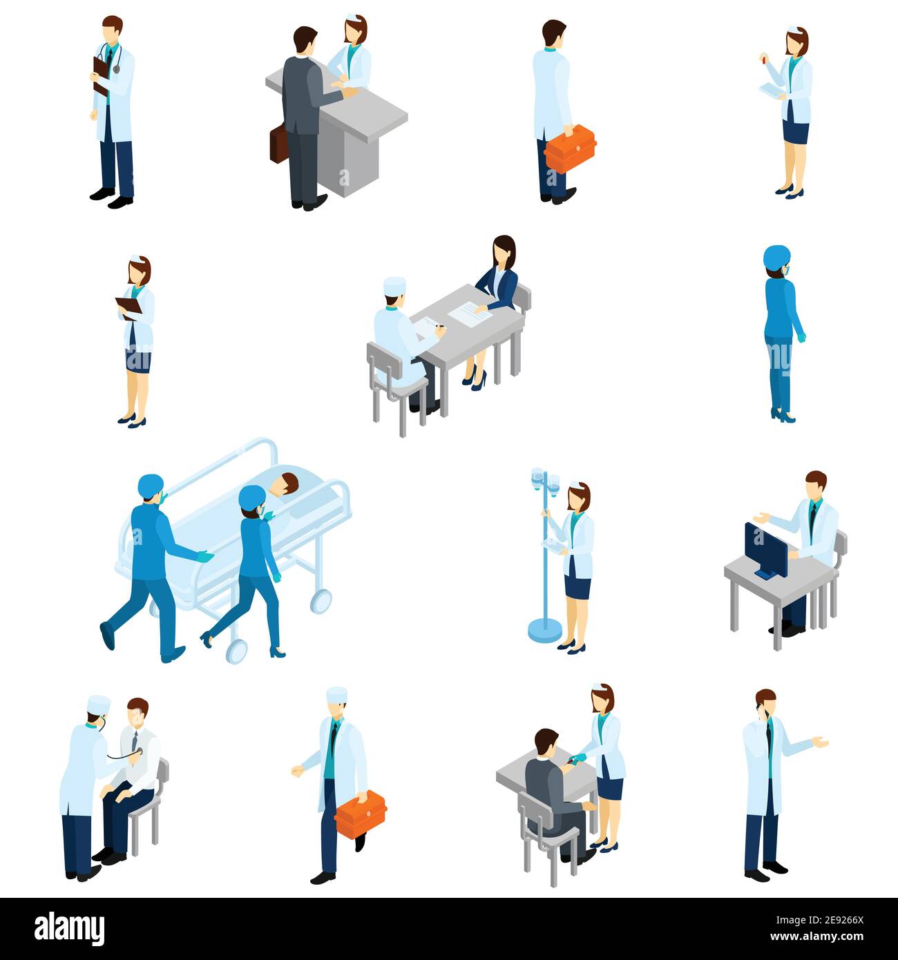 Doctor isometric set with 3d clinic people and patients isolated vector ...