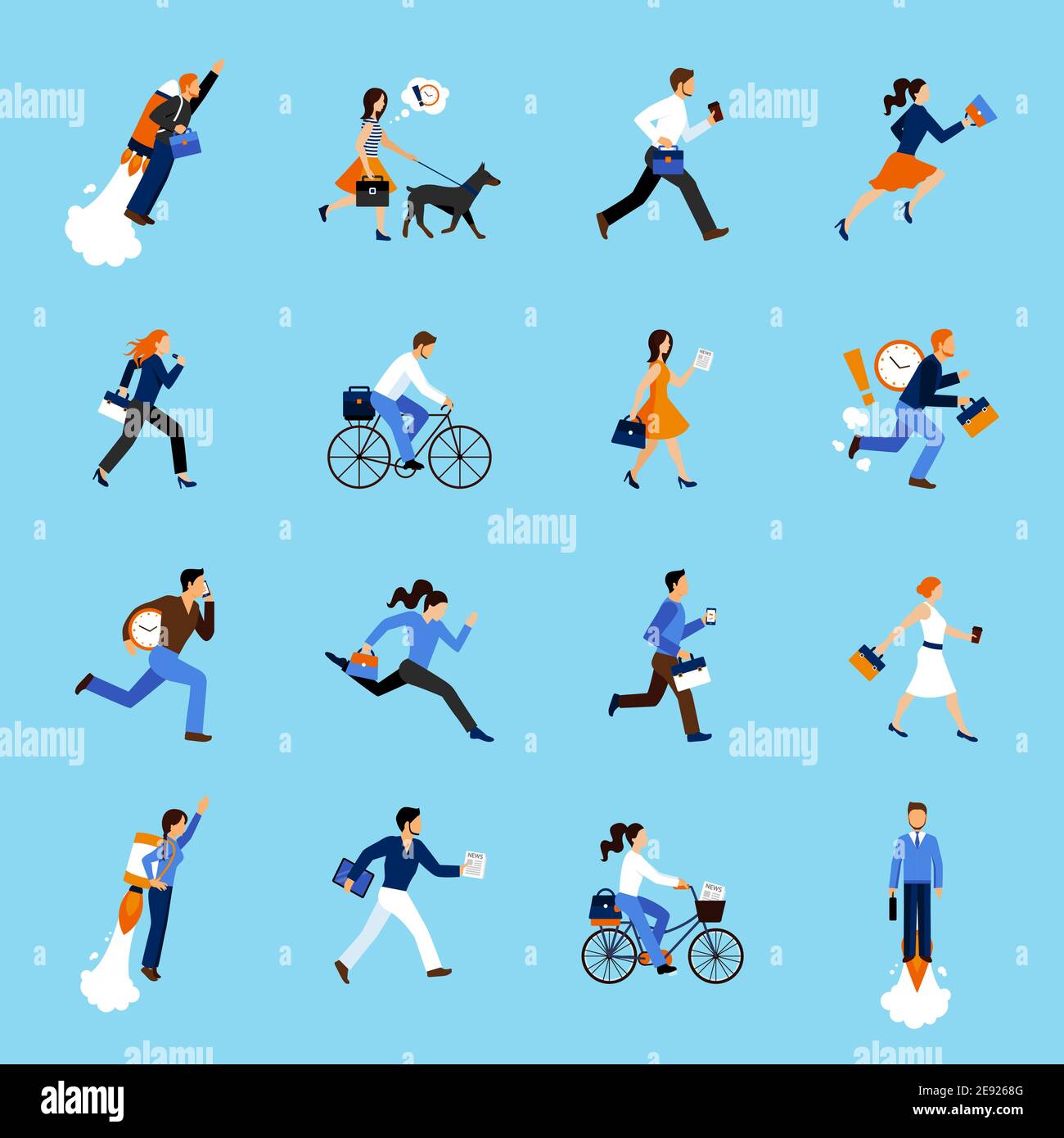 Set of running business people flat icons isolated vector illustration ...