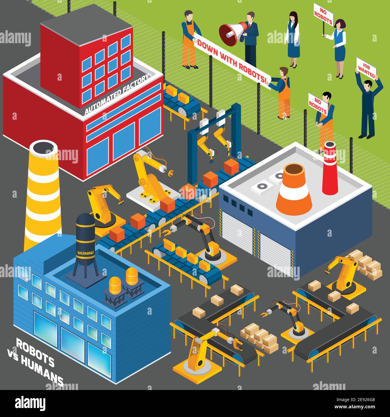 Isometric icons set with humans protest action against the concept of ...